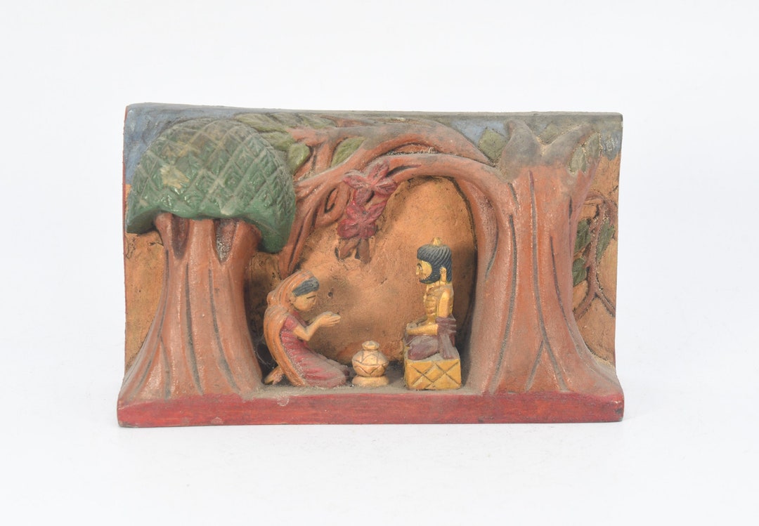 Stone Tibetan Religious Sage and Follower Carved Antique Buddhism Art ...