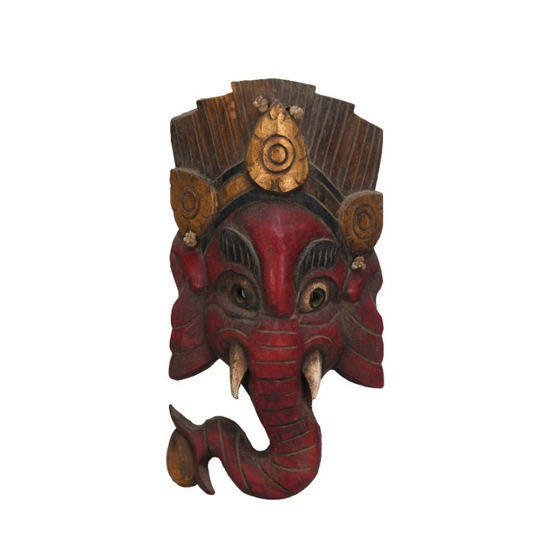 Decorative Hindu God Ganesh Wooden Mask Hand Carved Wall Hanging ...