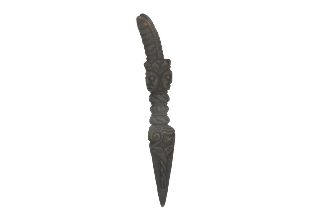 Three Faced Wood Carved Phurba Dagger Antique Ritual Tibetan Tool ...