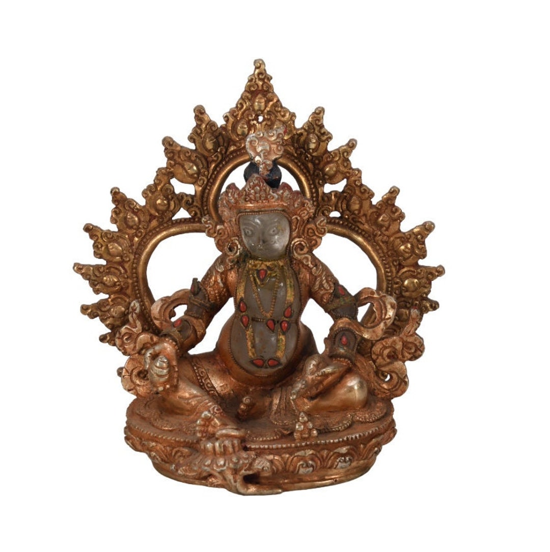 Lord Kuber Crystal Statue Gold Gilt Copper Base Gemstone Handmade Home ...