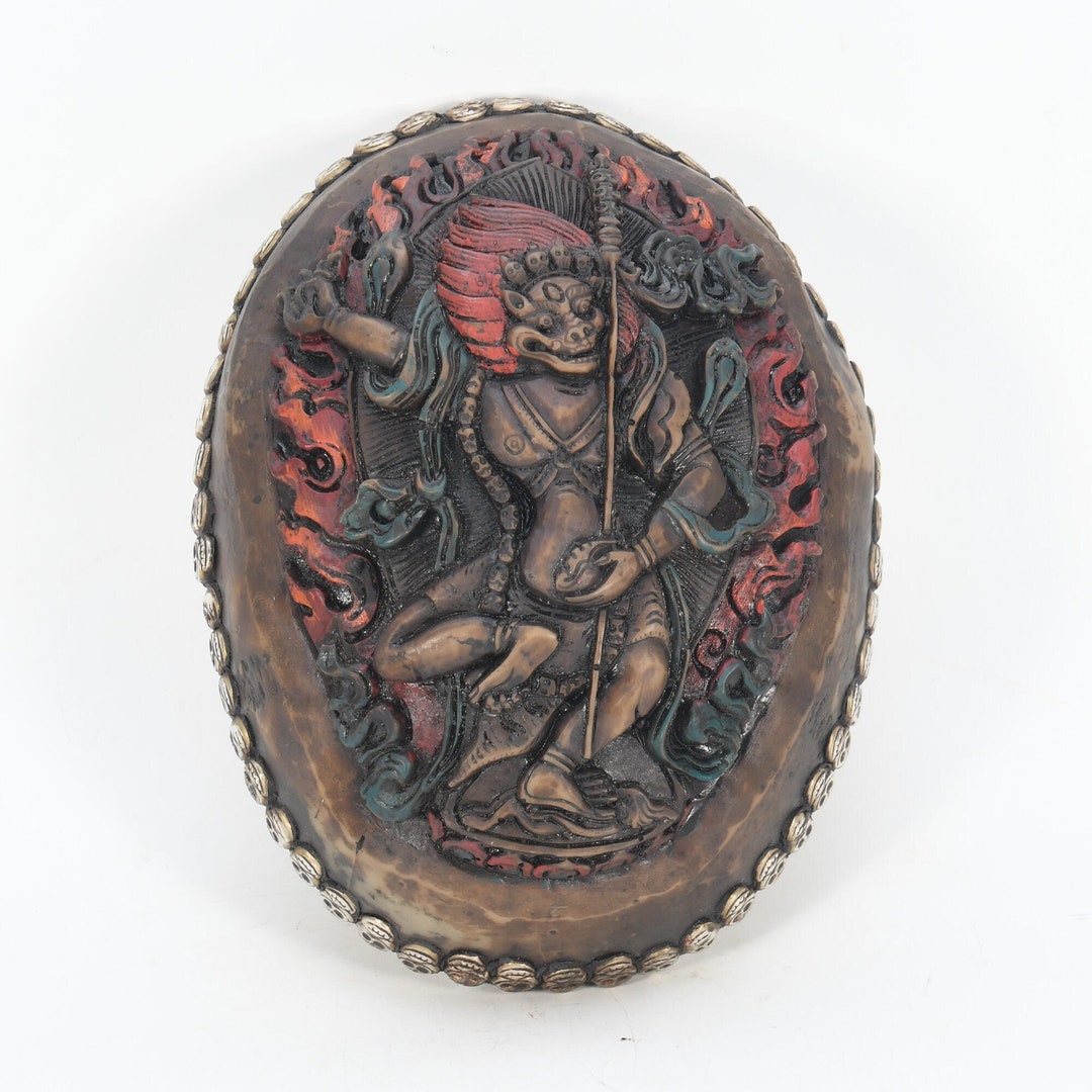 Resin Kapala Bowl Antique Bhairav Mahakala Carved Tibetan Kapala Bowl ...