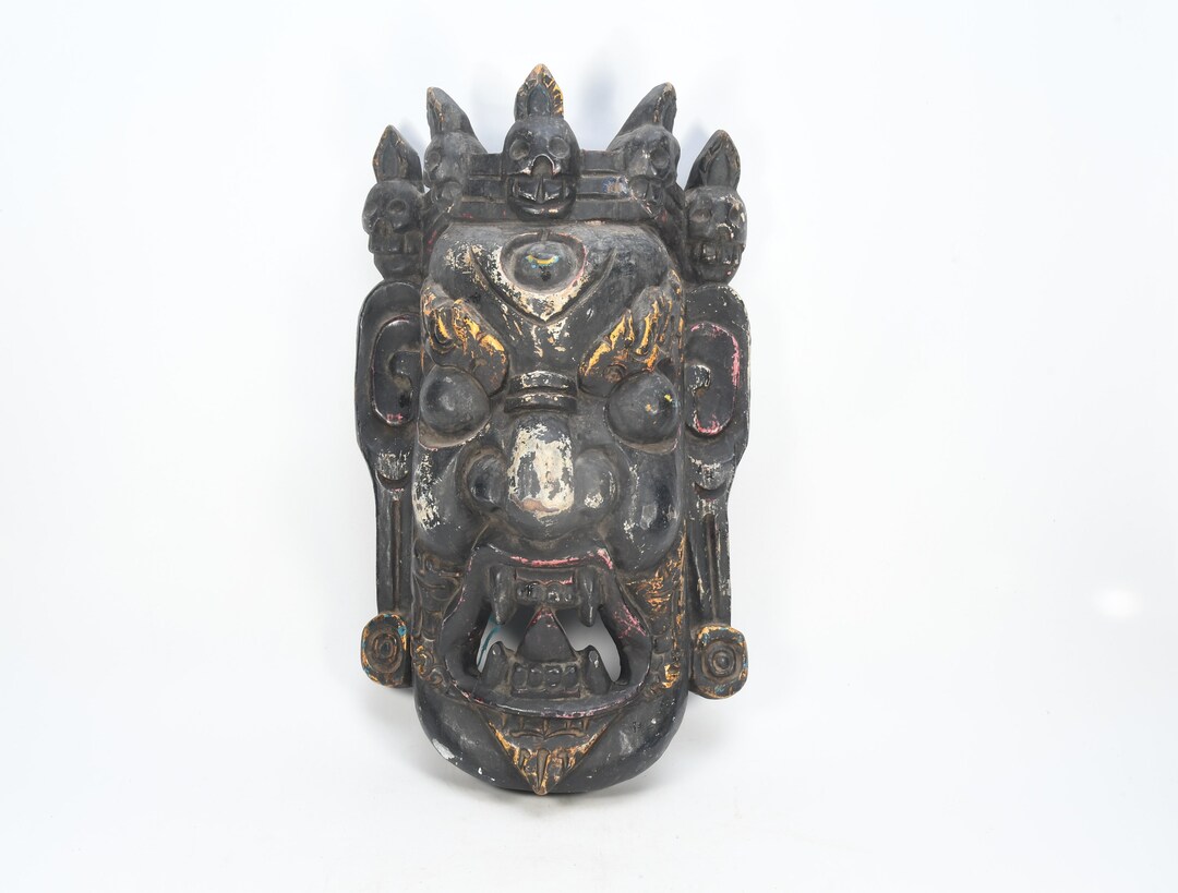 Fierce Buddhist Diety Bhairav Mahakala Antique Face Mask Wooden Wall ...