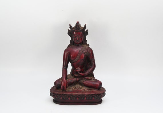 Vintage Resin Red Buddha Statue Meditating Handmade Buddhism - Etsy