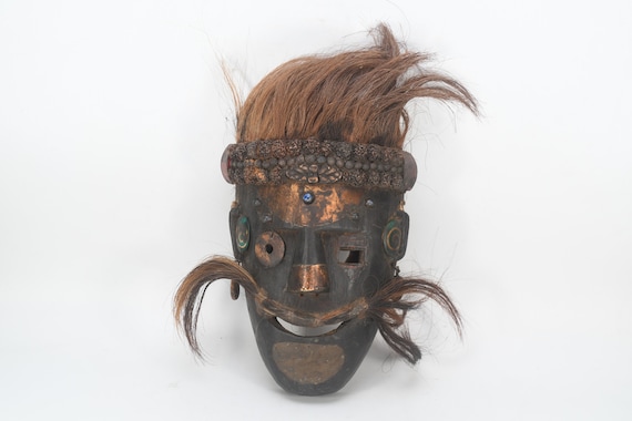 Antique Crafted Wooden Shaman Mask Yak Hair Handmade Tibetan - Etsy