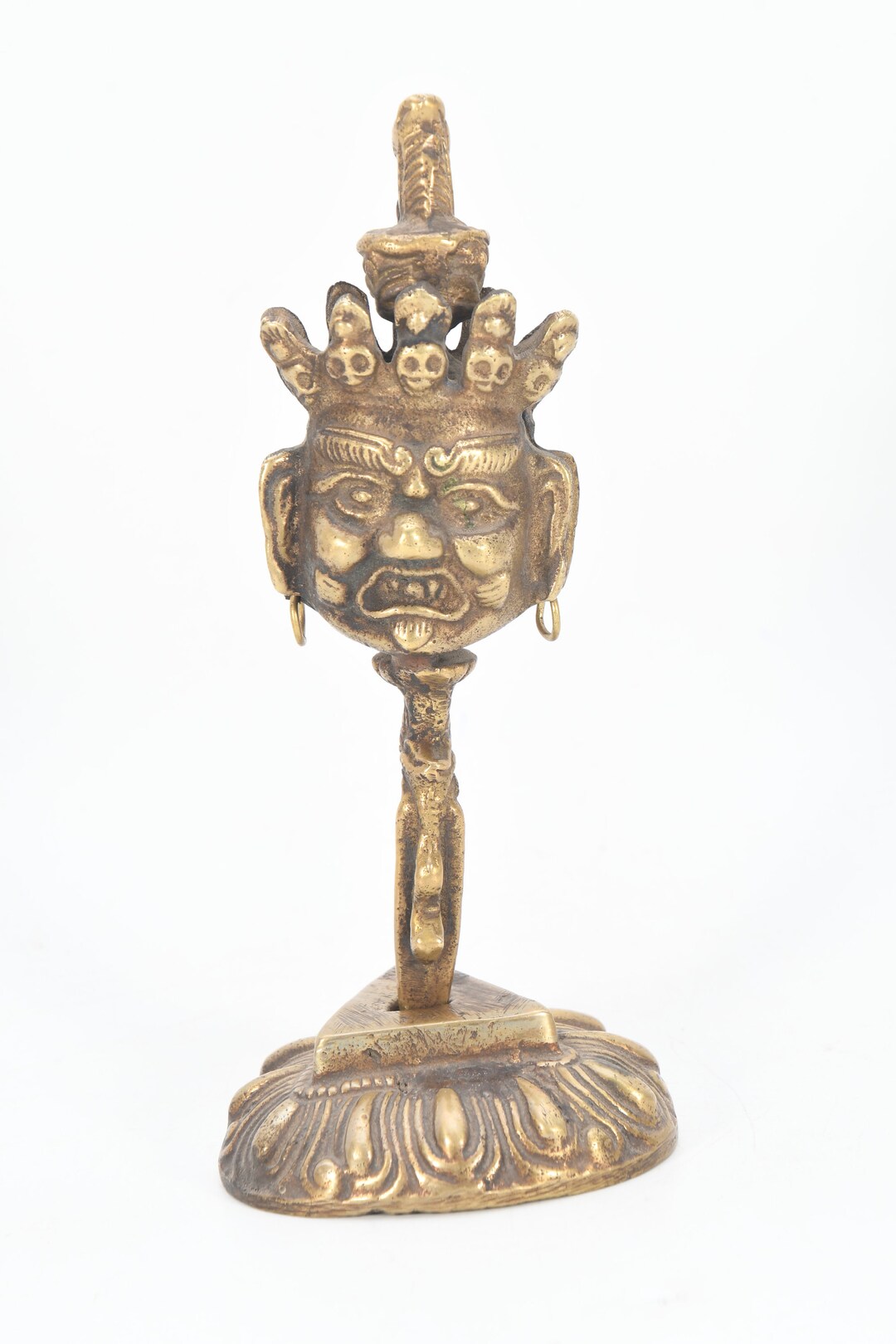 Brass Handcarved Bhairav Mahakala Phurba Antique Dagger Buddhism Traditional Tibetan Magic Nepal ...