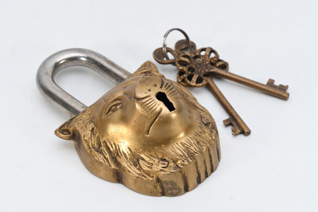 Lion Faced Antique Brass Handcarved Door Lock Vintage Door Decor ...