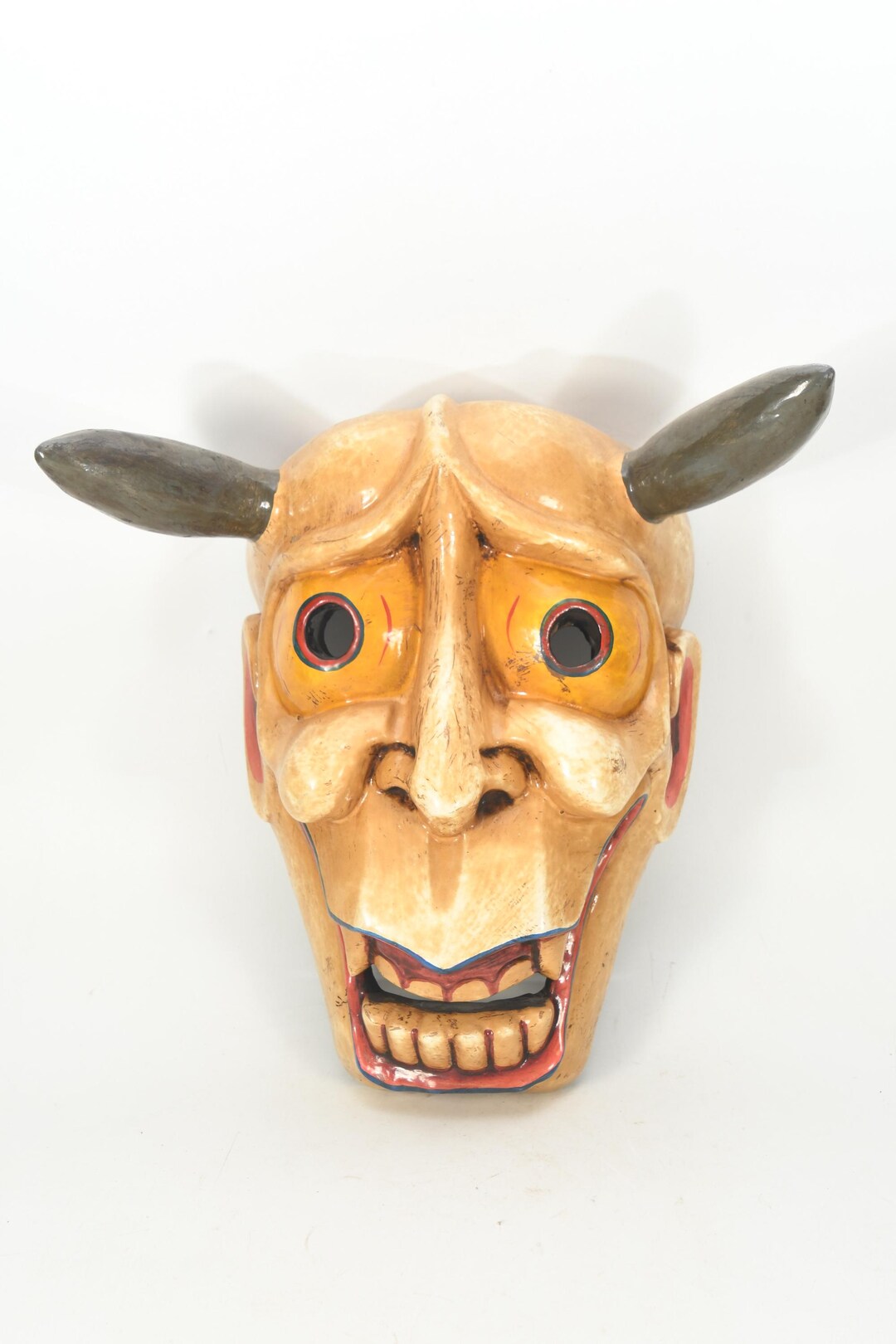 Handmade Antique Wooden Horned Shaman Tribal Lama Mask Vintage Wall ...