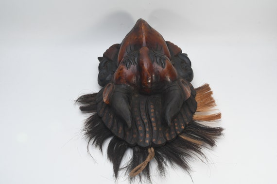 Horned Hanuman Wooden carved Laughing Skeleton Skull … - Gem