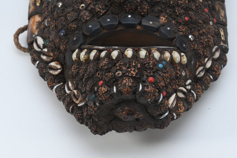 Rudraksha Beaded Mask, Hand Carved Tibetan Tribal Wood Art - Etsy