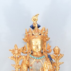Standing Lokeshwara Gold Gilted Statue of Avalokiteshvara Fine Handmade ...