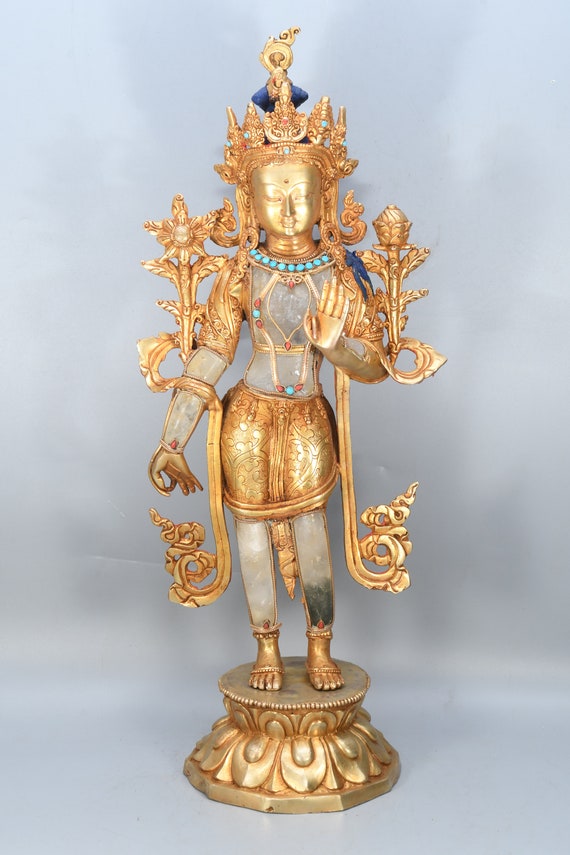 Standing Lokeshwara Gold Gilted Statue of Avalokiteshvara Fine - Etsy