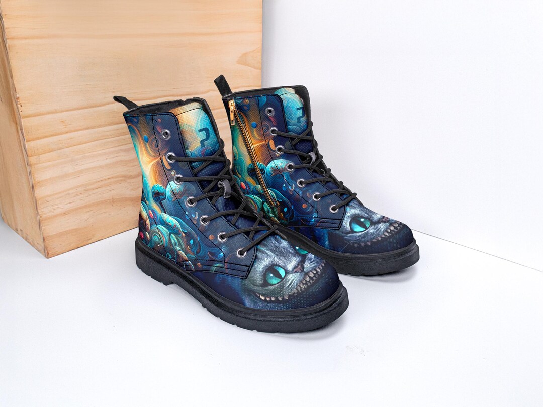 Buy Cheshire Cat Grin Boots - Wonderland Psychedelic Mushroom Art, Side ...