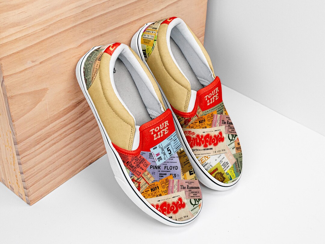 Vintage Concert Ticket Stub Shoes, Custom Music Memorabilia Slip-ons ...