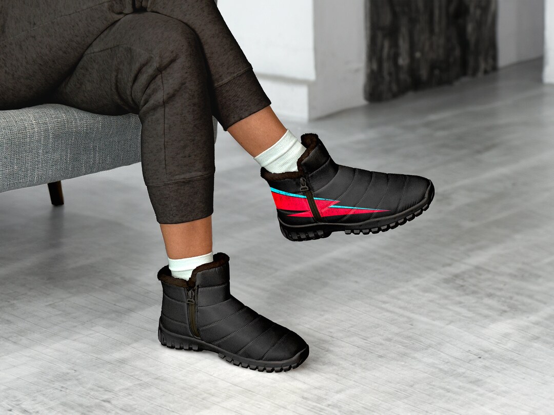 David Bowie Lightning Bolt Boots, Black Ziggy Stardust Zippered Space ...