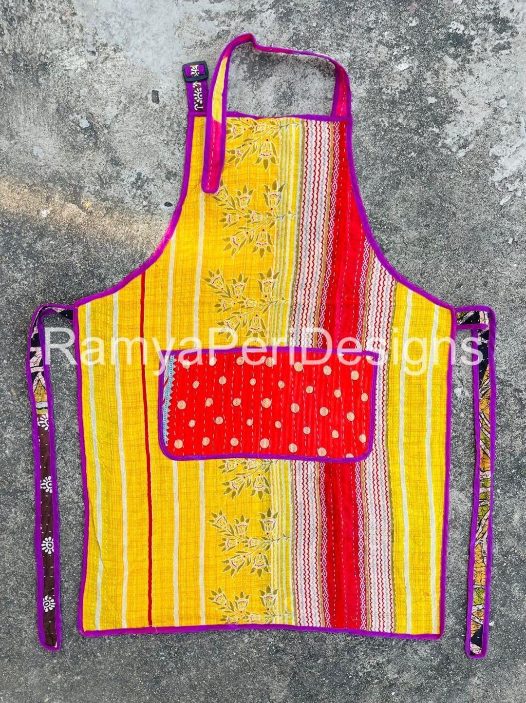 Indian Kantha Floral Apron, Handmade Quilted Apron for Kitchen, Cotton ...