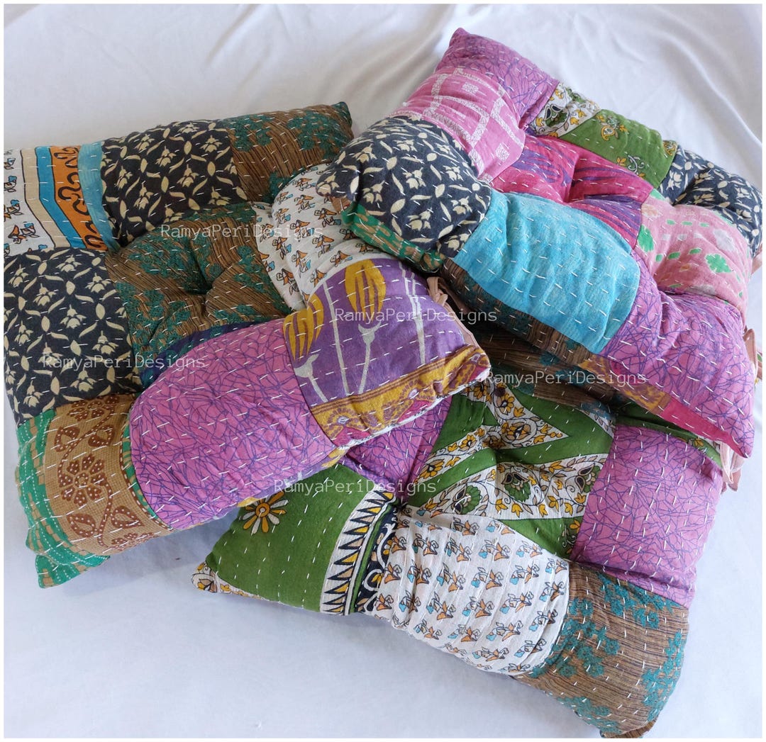 Vintage Kantha Patchwork Chair Pad: Handmade Cotton Seat Cushion 1 Pcs ...