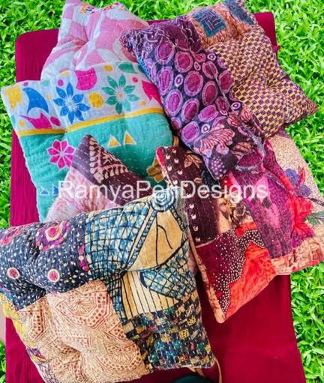 Indian Vintage Kantha Chair Seat Pad, Assorted Cotton Dining Bed Room ...