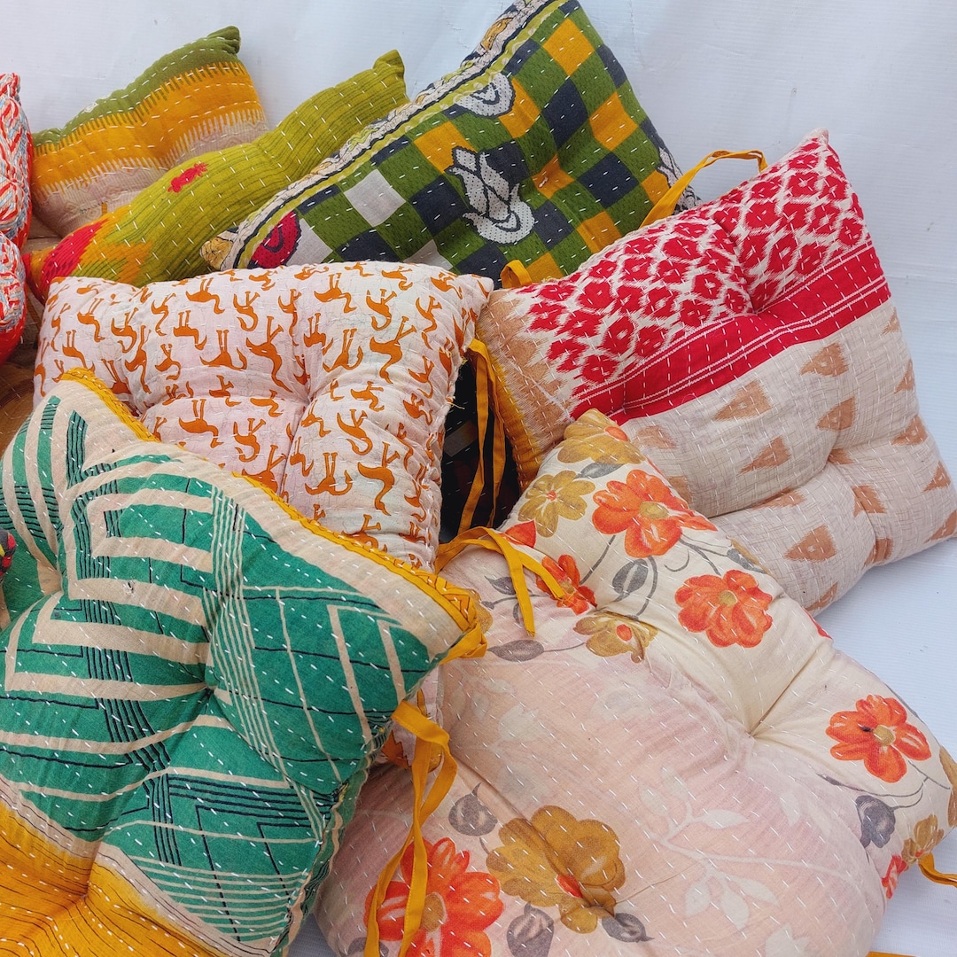 Handmade Kantha Chair Pad: (15x15x4 In) 1 Pcs Vintage Cotton Seat ...