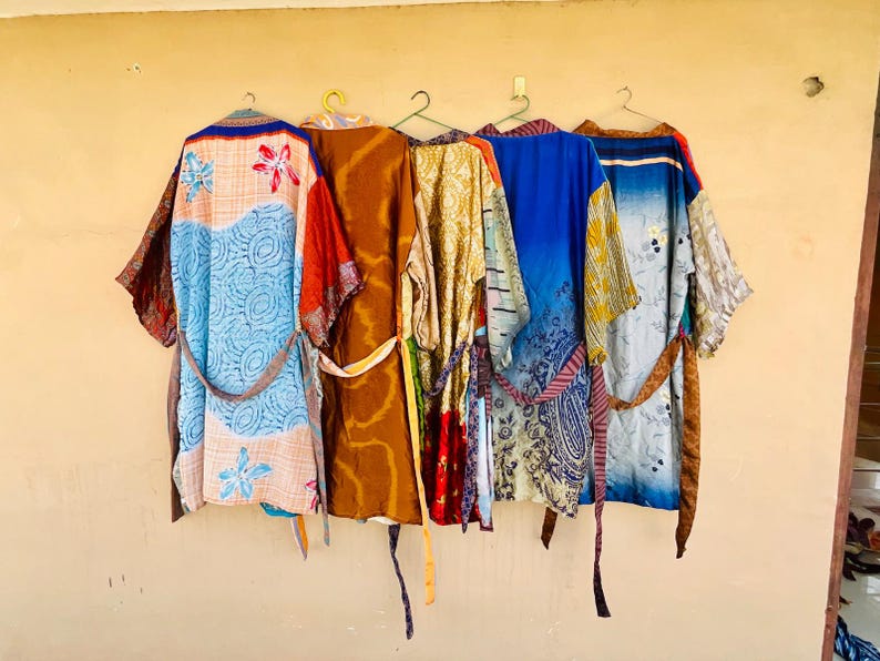 Handmade Indian Silk Saree Kimono Robe – Vintage Boho Recycled Sari ...