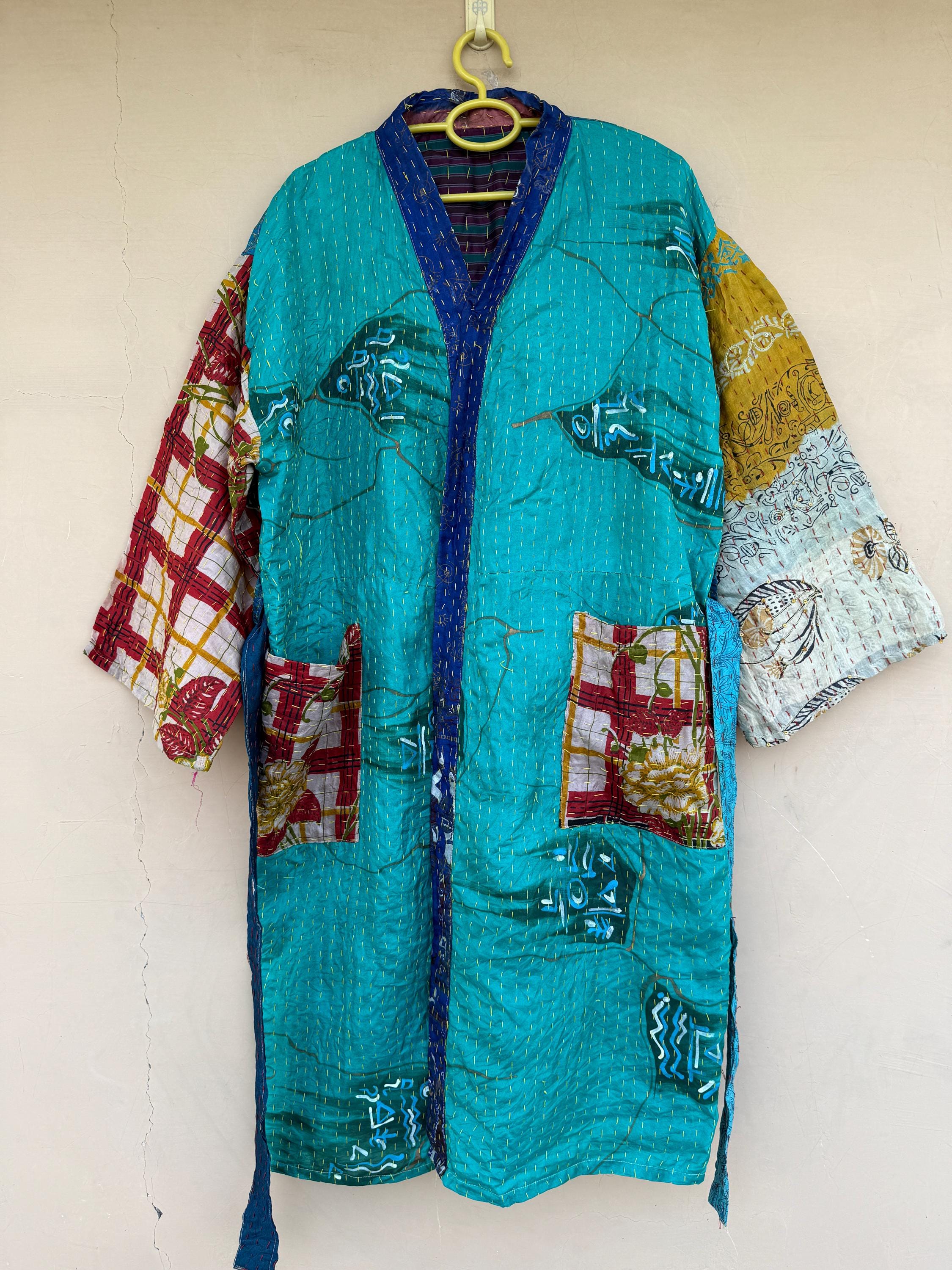 Assorted Handmade Kantha Silk Patchwork Robe Vintage Saree Kimono Boho ...
