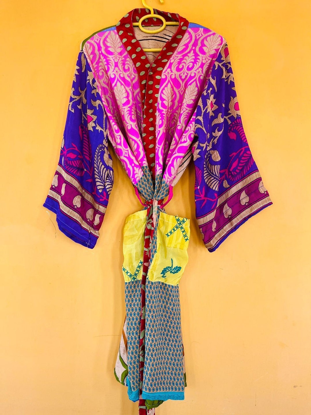 Patchwork Silk Robe, Rainbow Silk Art ,gift for Love, Vintage Silk ...