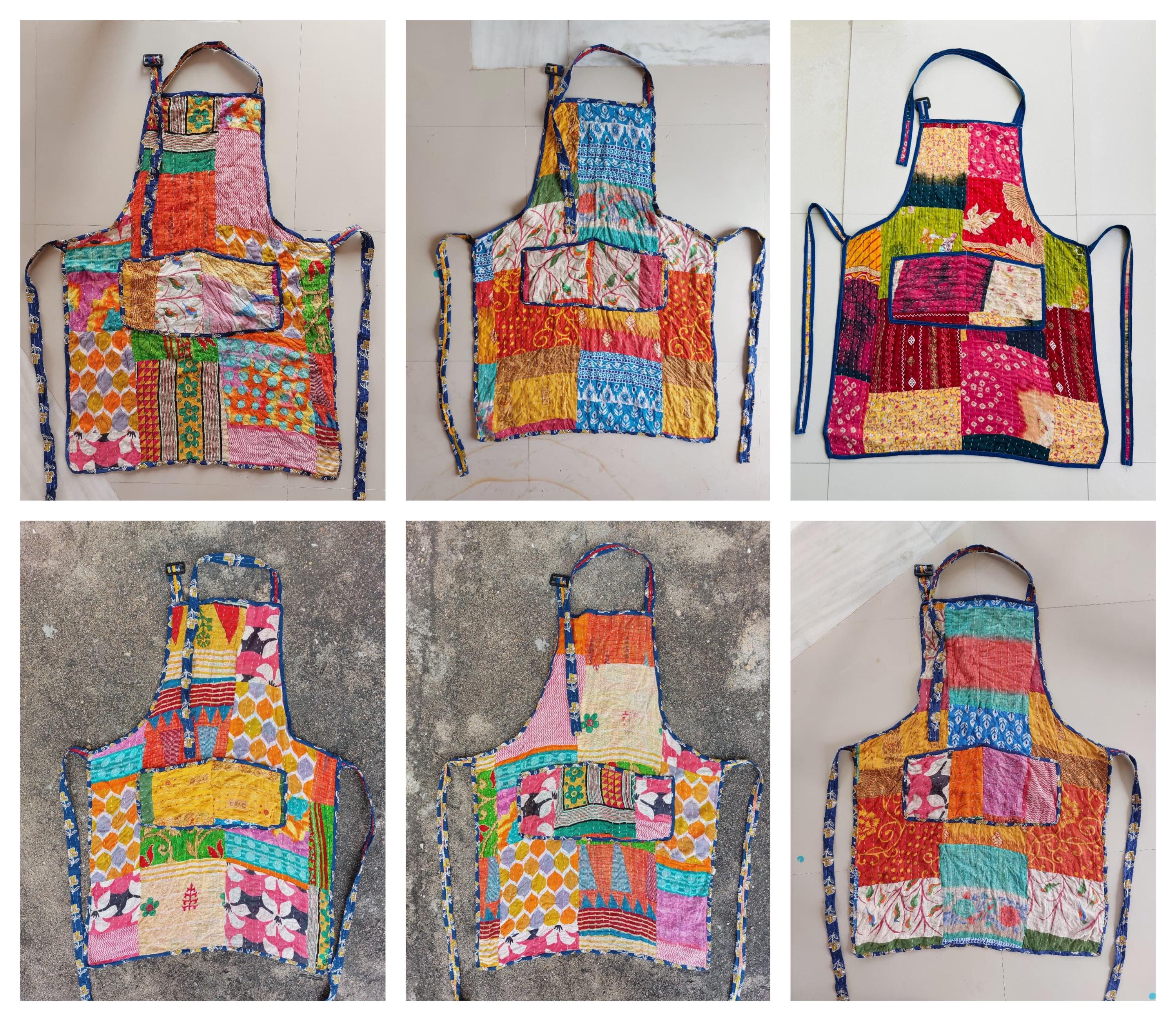 Vintage Patchwork Kantha Apron: 1 Pcs Handmade Quilted Cotton Kitchen ...