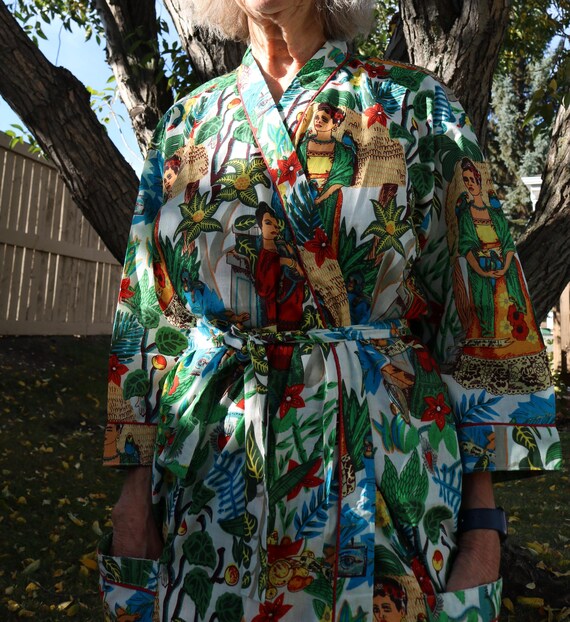 100% Cotton Bath Robe Frida Kahlo inspired cotton Kim… - Gem