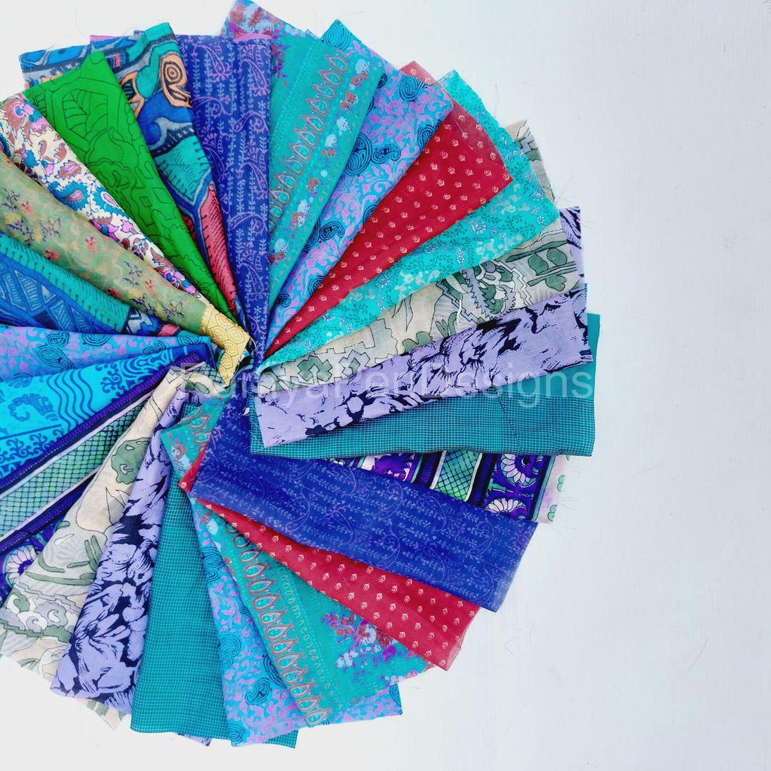Vintage Sari Fabric Indian Huge Lot 20 Pcs 100% Pure Silk Remnants ...
