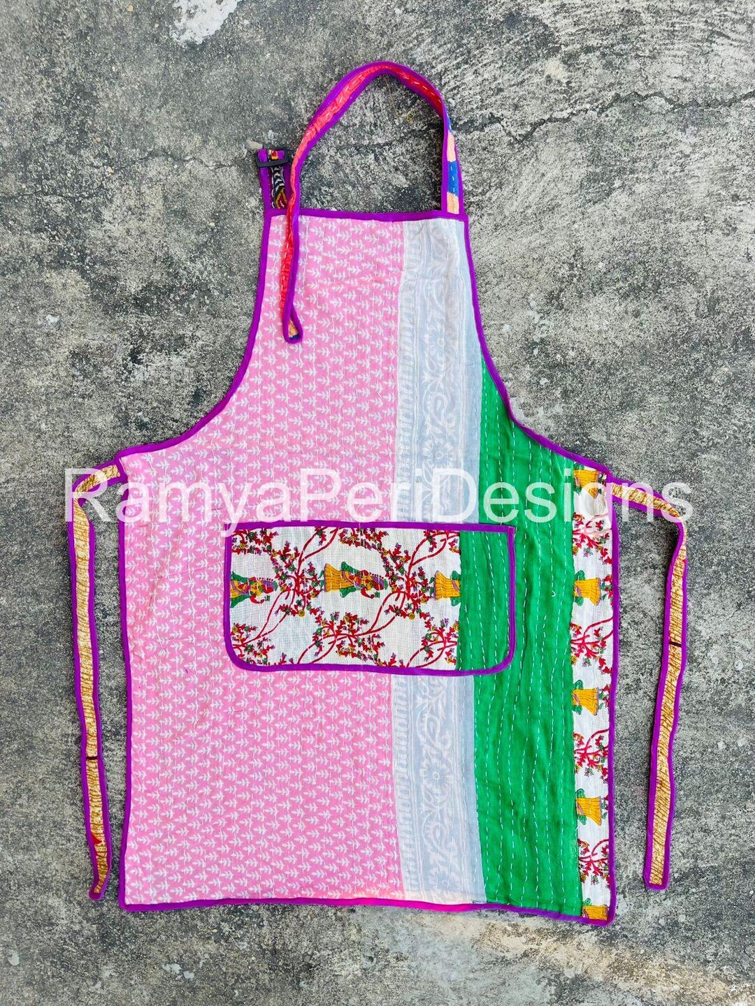 Indian Kantha Floral Apron, Handmade Quilted Apron for Kitchen, Cotton ...
