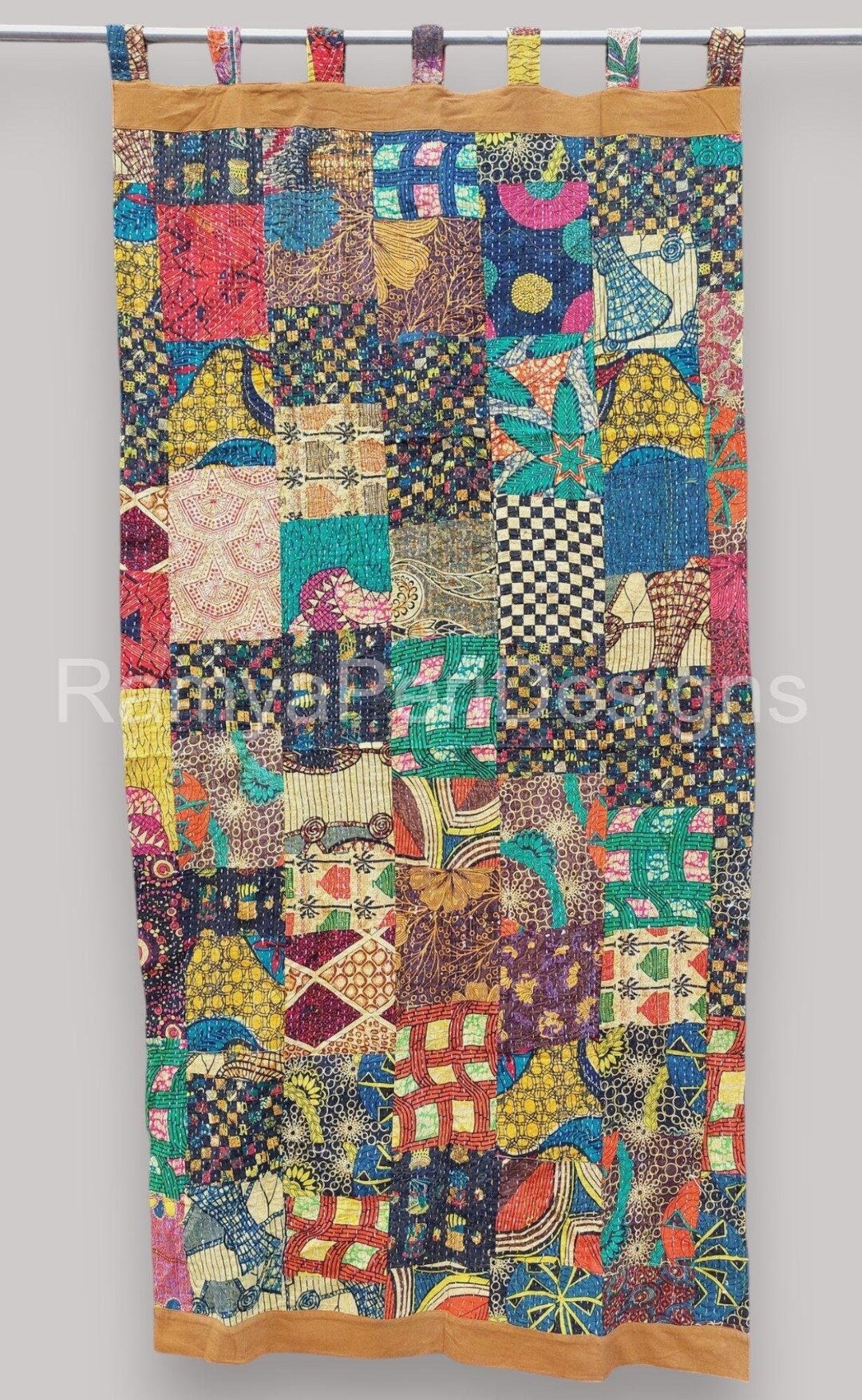 Indian Vintage Kantha Quilted Curtain, Patchwork Curtain, Recycled ...