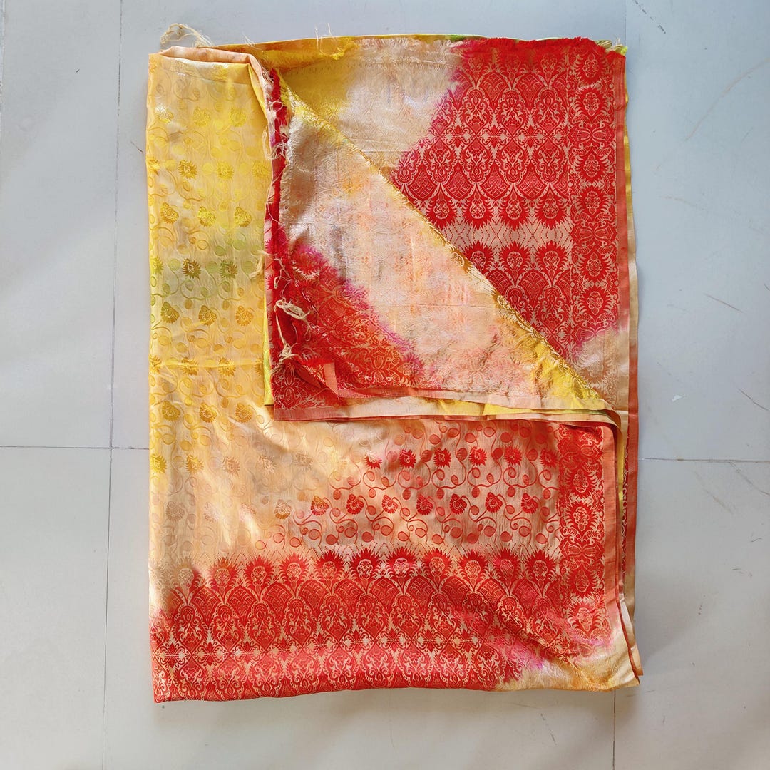 Vintage Recycled Silk Satin Saree Silk Embraided Printed Sari Fabric ...