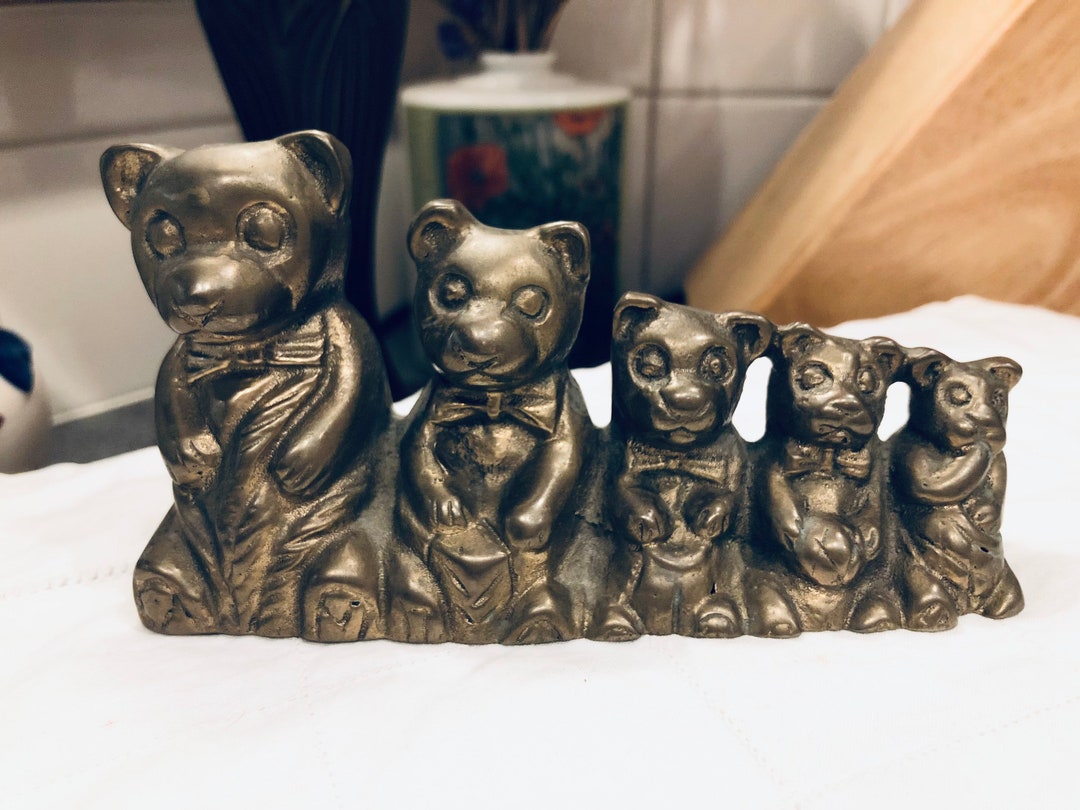 Brass Row of a 5 Teddy Bear Family Figurine Vintage Momma Pappa Cubs - Etsy