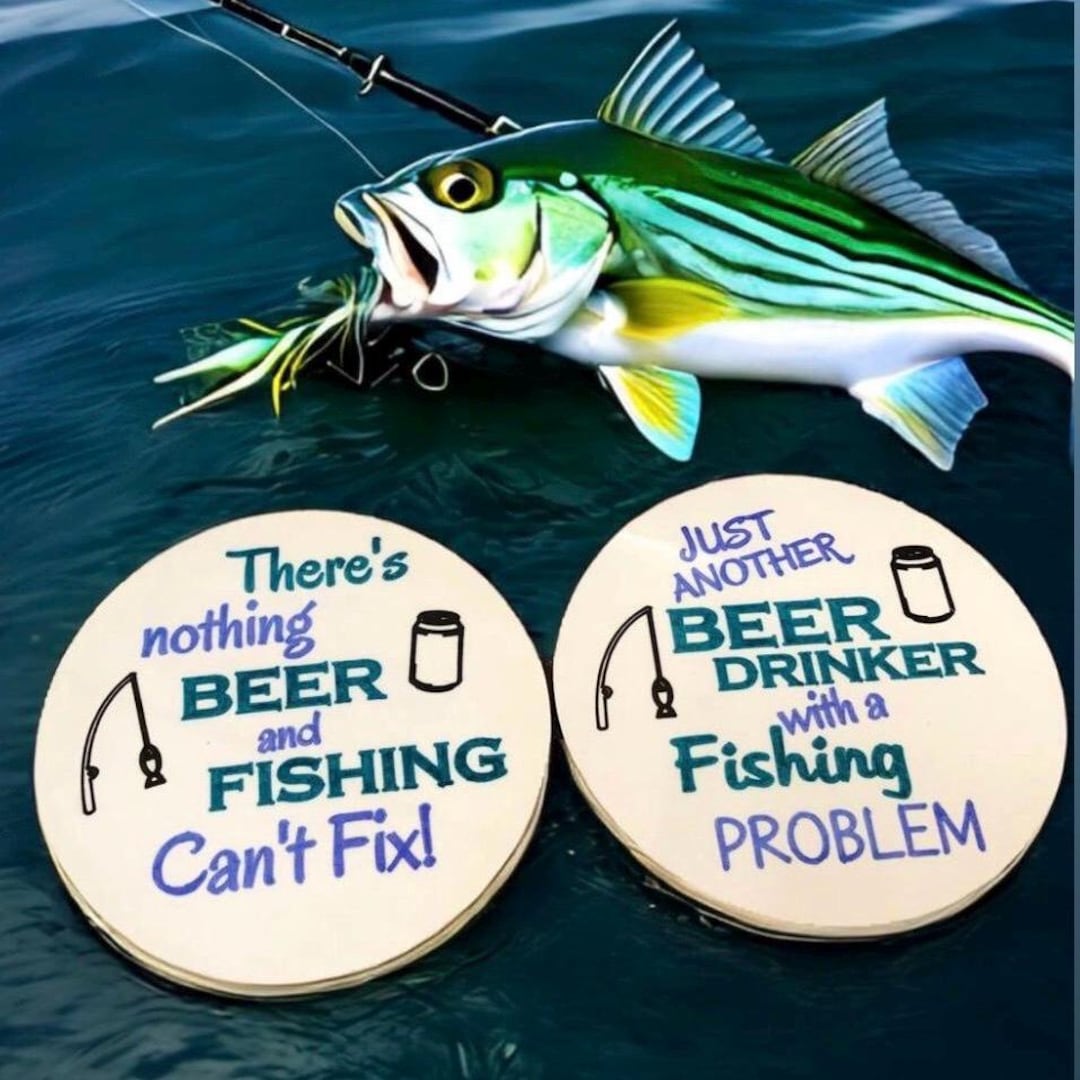 Fishing Themed Coaster Set, Fun Fishing and Beer Saying Drink Coasters ...