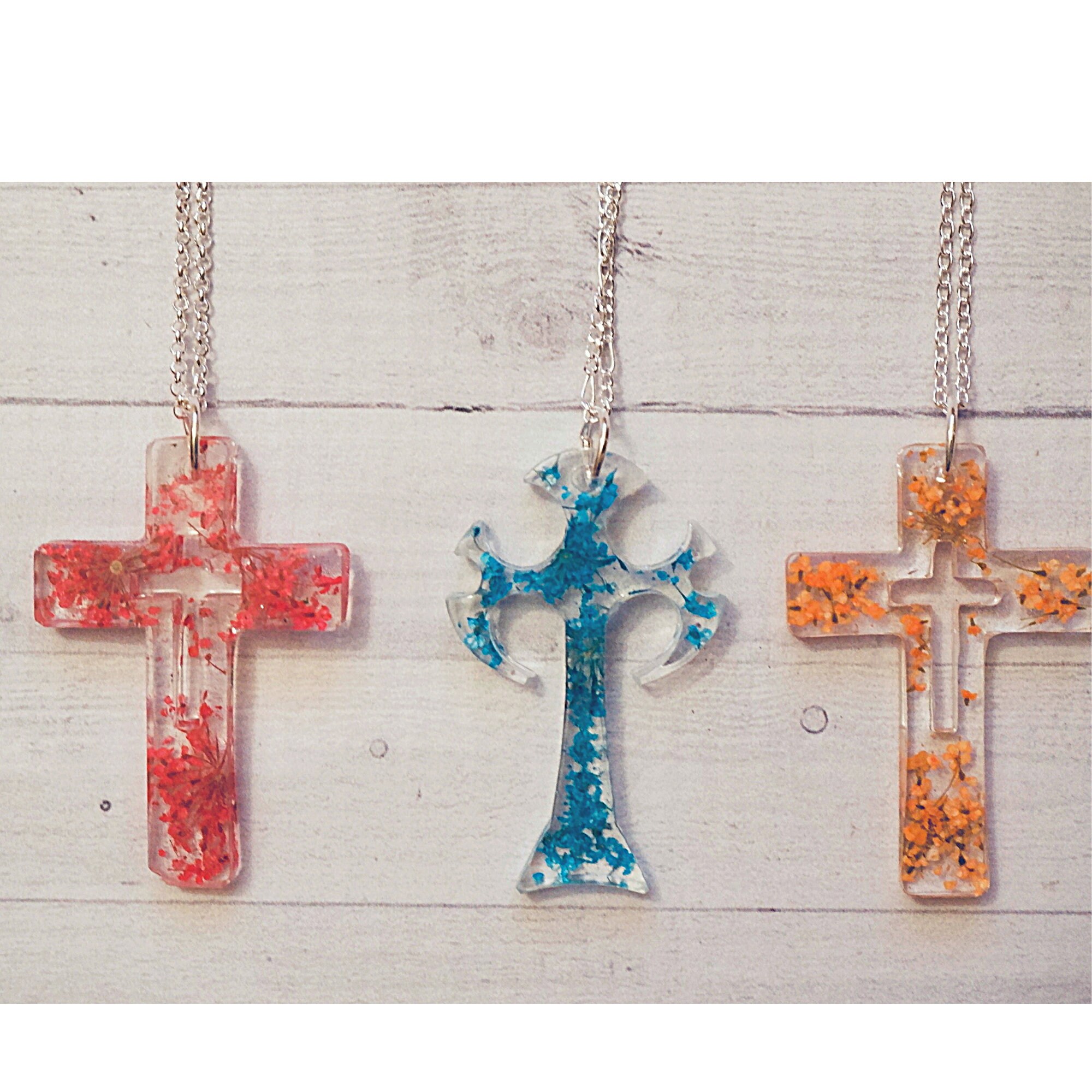 Custom Cross Resin Necklace | Press Flower | Glitter | Gift for Her - Etsy