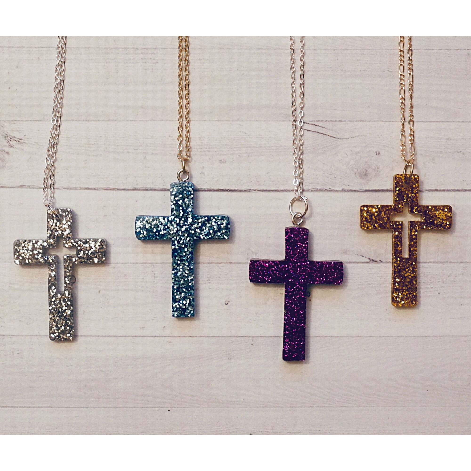 Custom Cross Resin Necklace | Press Flower | Glitter | Gift for Her - Etsy