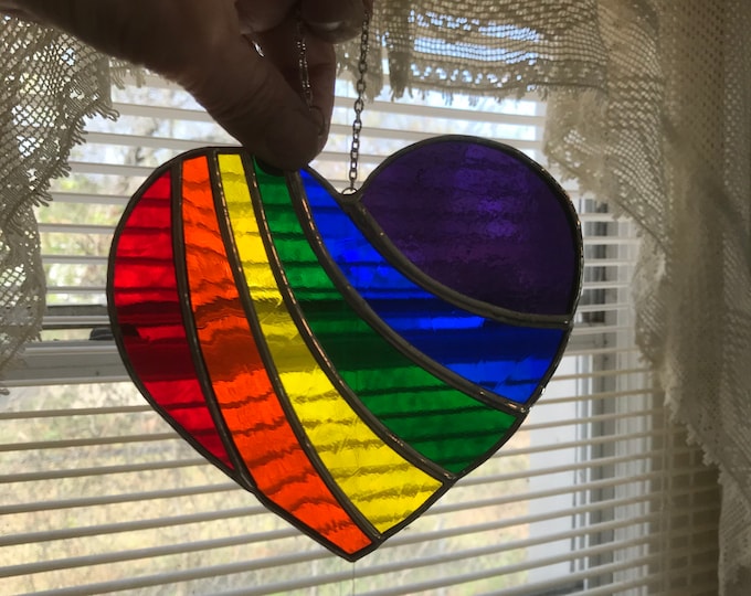 Stained Glass Heart Rainbow Heart Pride Lgbtq Gift Stained - Etsy