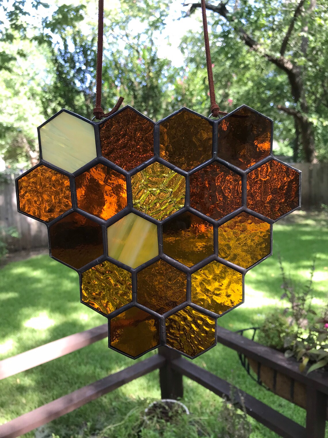Honeycomb Stained Glass Honeycomb Beehive Amber Stained - Etsy