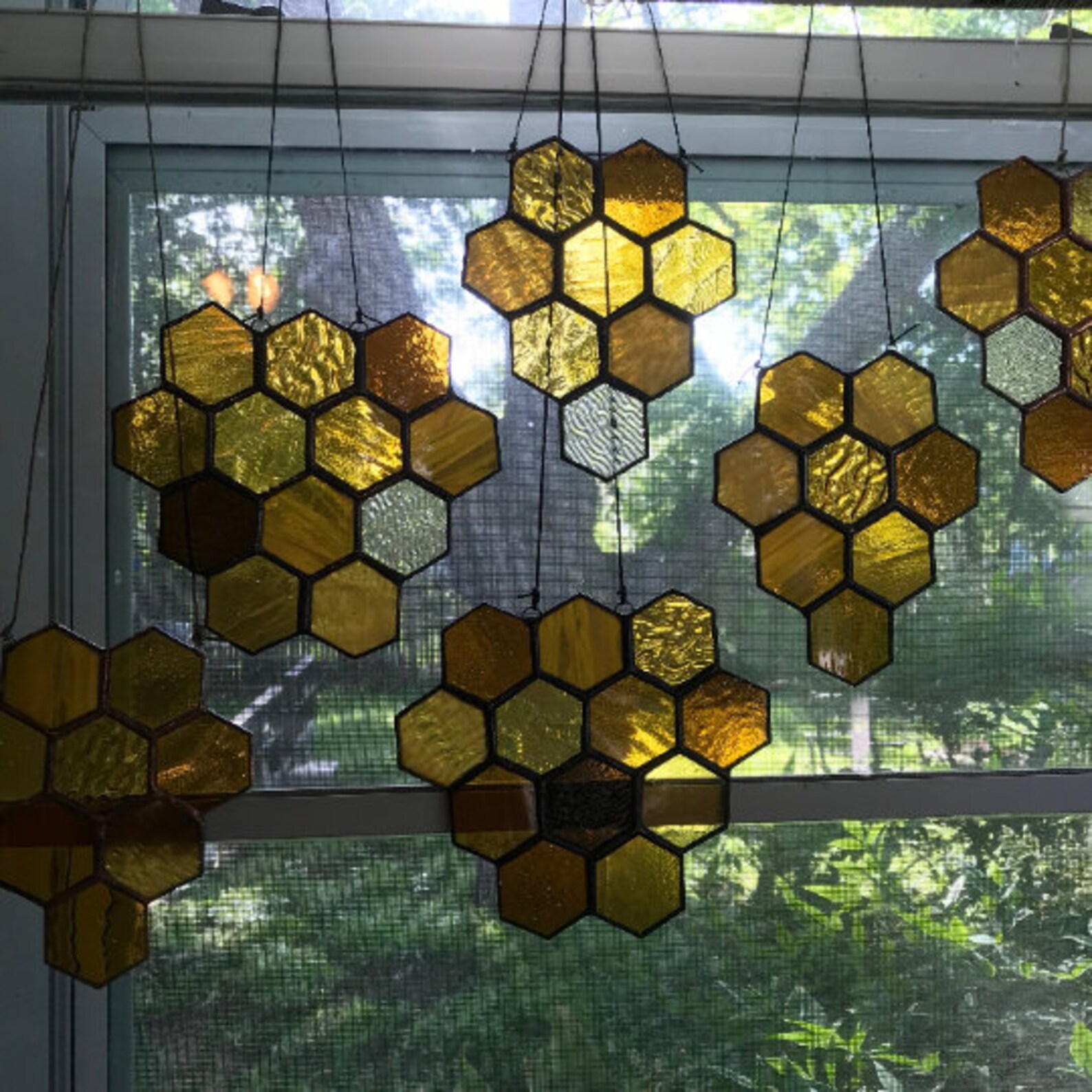 Honeycomb Stained Glass Honeycomb Beehive Amber Stained - Etsy