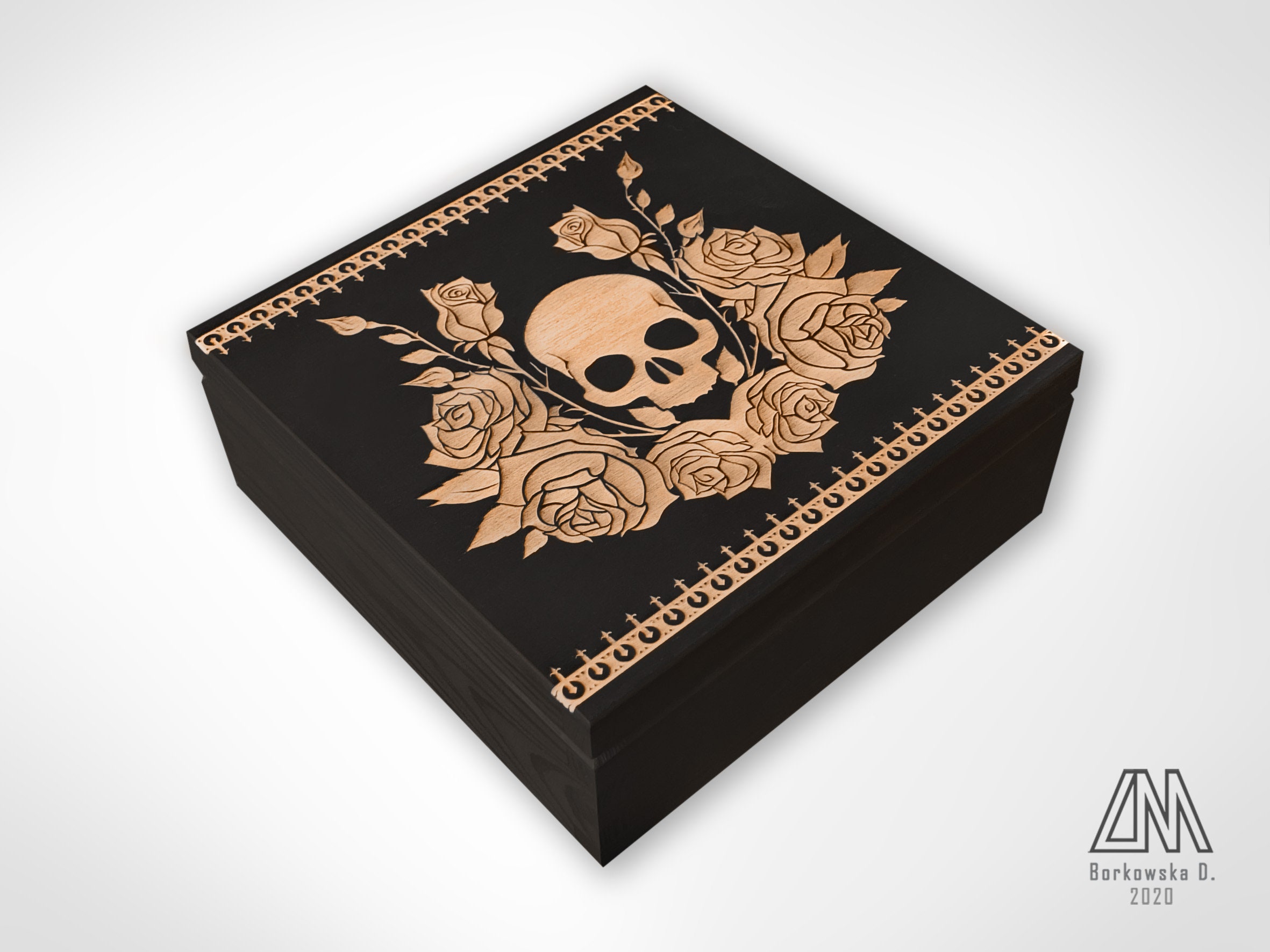 Black Engraved Box Goth Gothic Skull Roses Vintage - Etsy