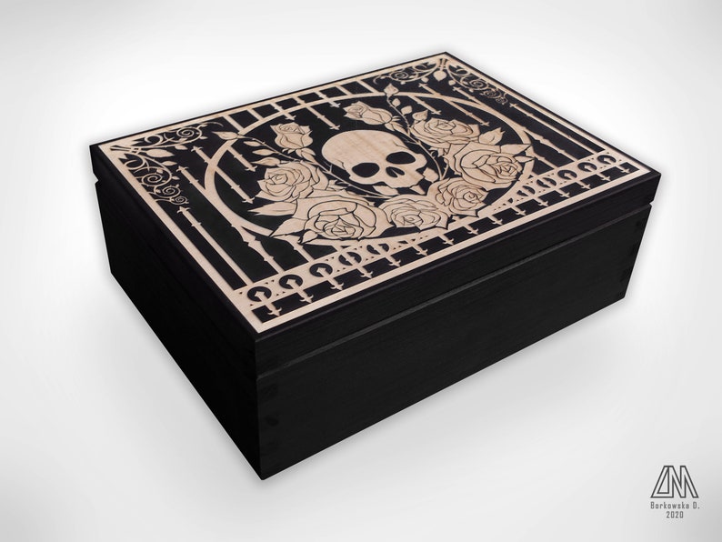 Black engraved box Goth Gothic Skull Roses Vintage | Etsy
