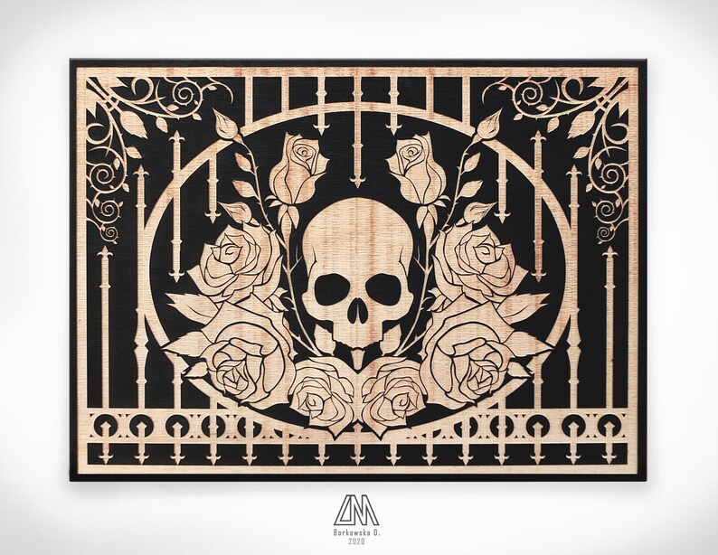 Black engraved box Goth Gothic Skull Roses Vintage | Etsy