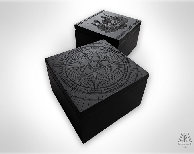 Black, Engraved Box 20 X 20cm Goth Gothic Skull Roses Vintage Jewelry ...