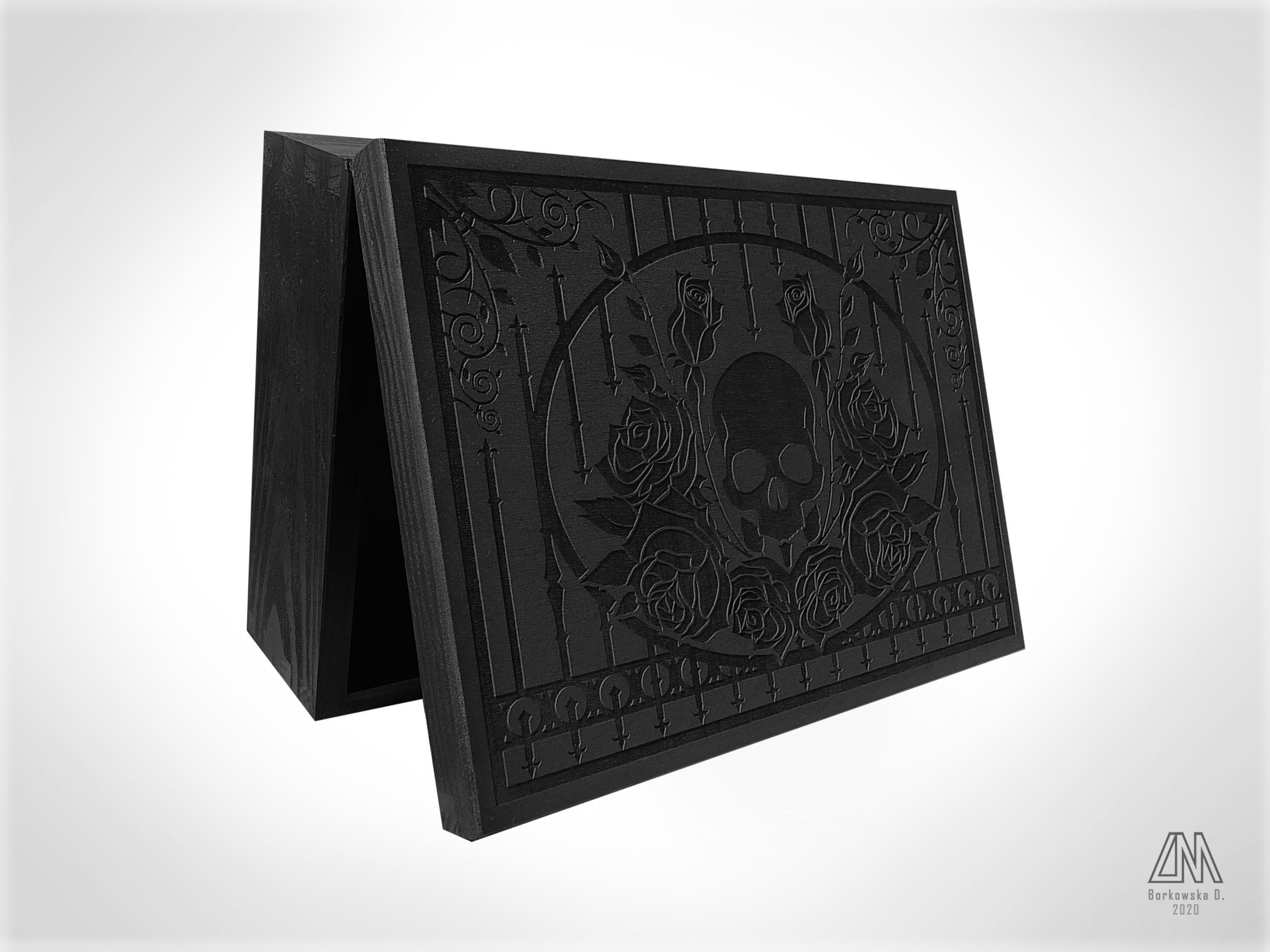 Black Engraved Box Goth Gothic Skull Roses Jewelry - Etsy