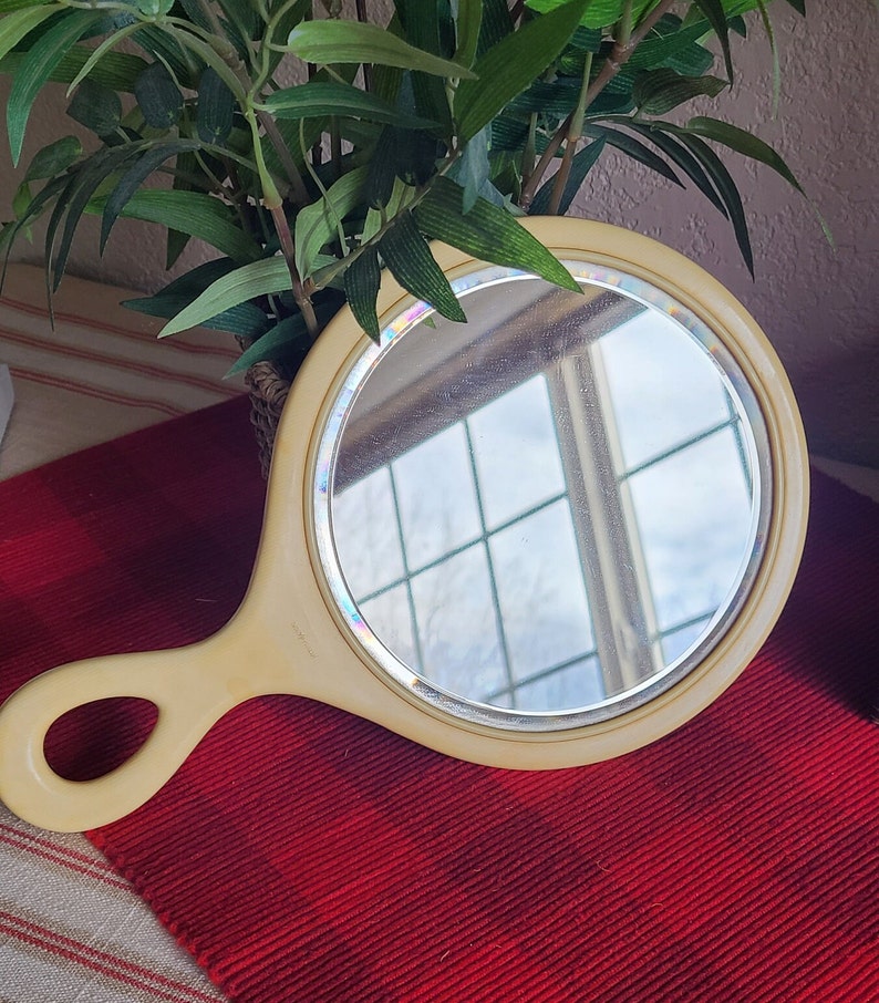 Vintage, Bakelite Beveled Handheld Mirror, Celluloid, Art Deco, Powder ...