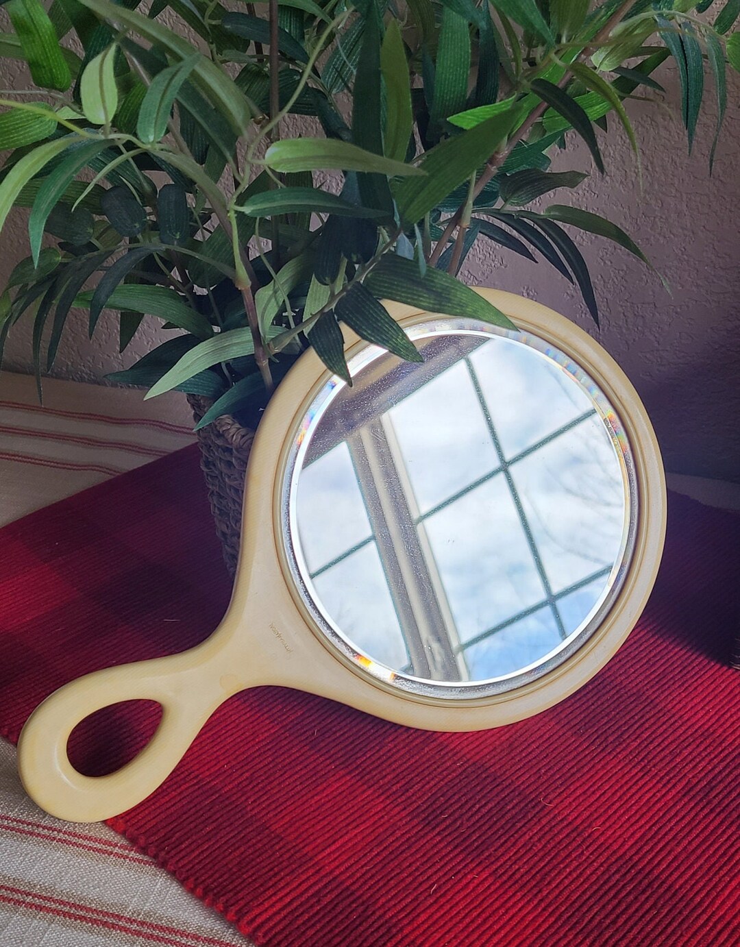 Vintage, Bakelite Beveled Handheld Mirror, Celluloid, Art Deco, Powder ...