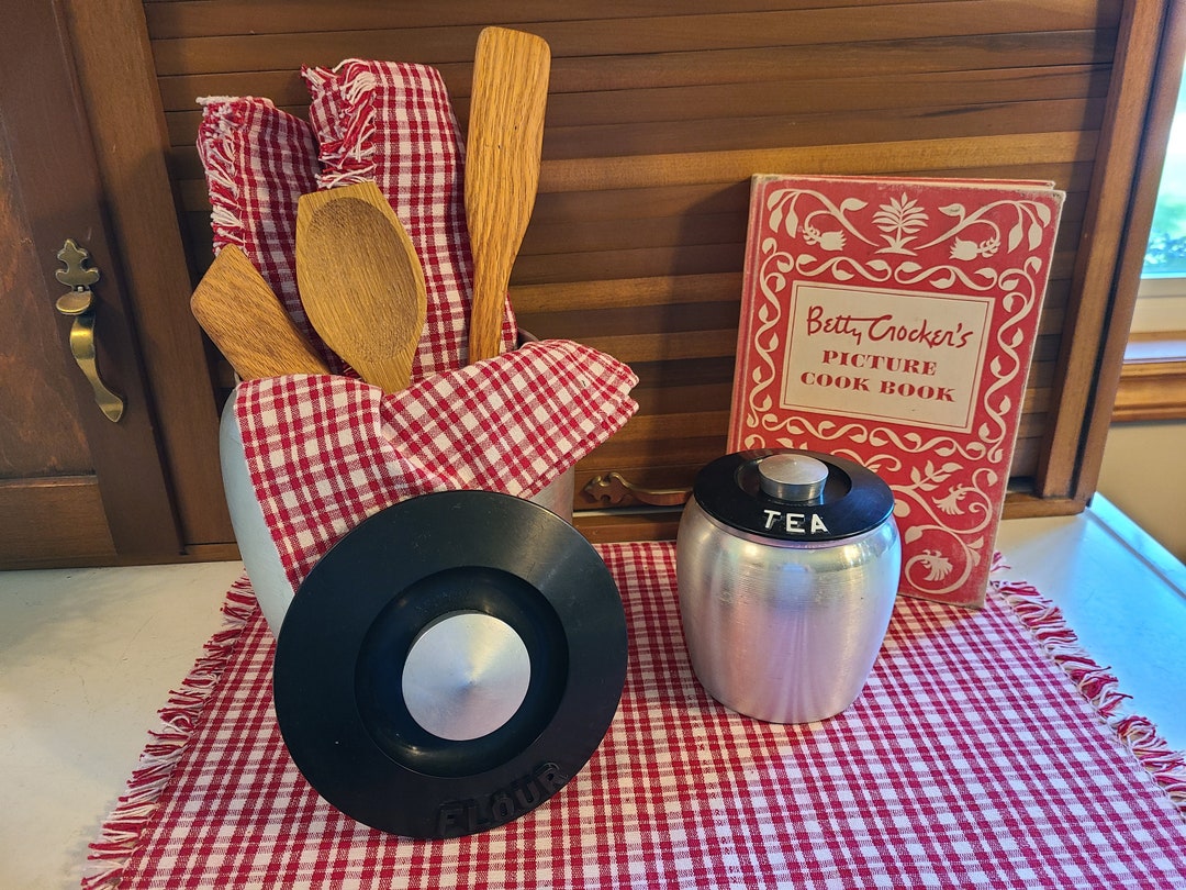 Vintage Kromex Spun Aluminum Flour & Tea Canisters, 1950's, Retro ...