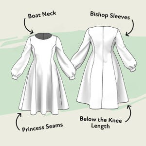 Bishop Sleeve Dress Sewing Pattern | Womens XS-4XL Dress Pattern ...