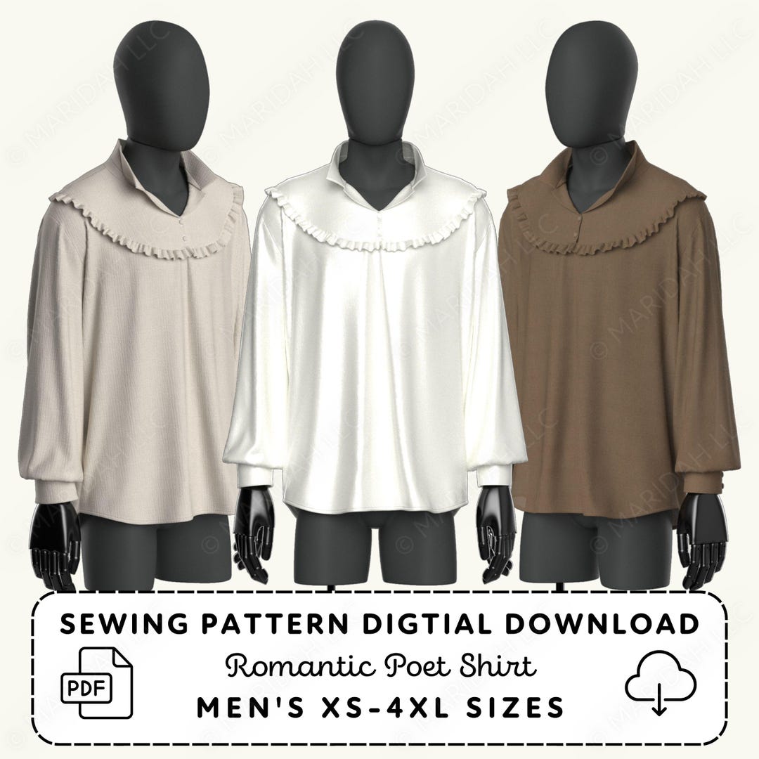 Poet Shirt Sewing Pattern | Mens Regency Costume XS-4XL (PDF Digital ...
