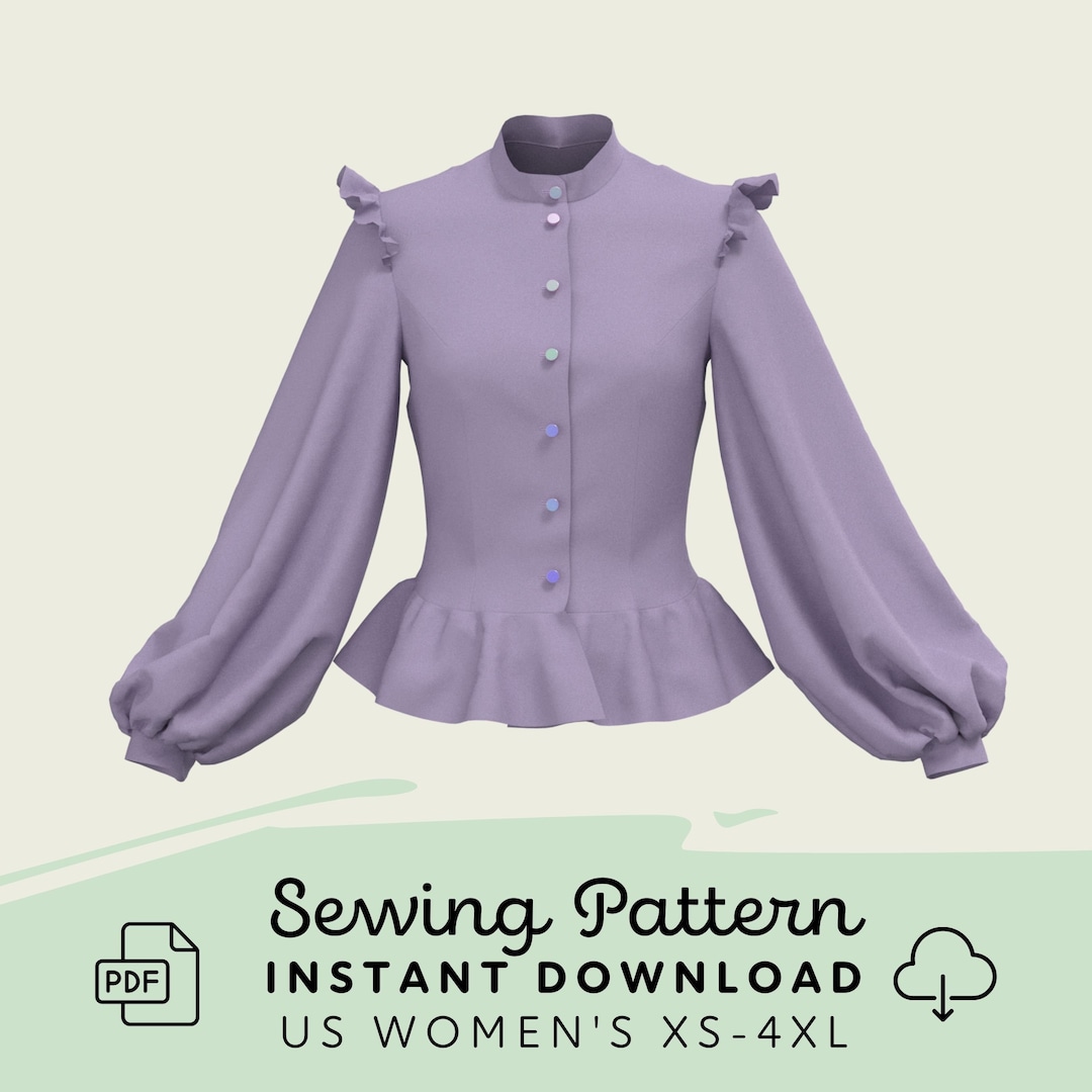 Bishop Sleeve Blouse Sewing Pattern Womens Xs 4xl Shirt Pattern Digital