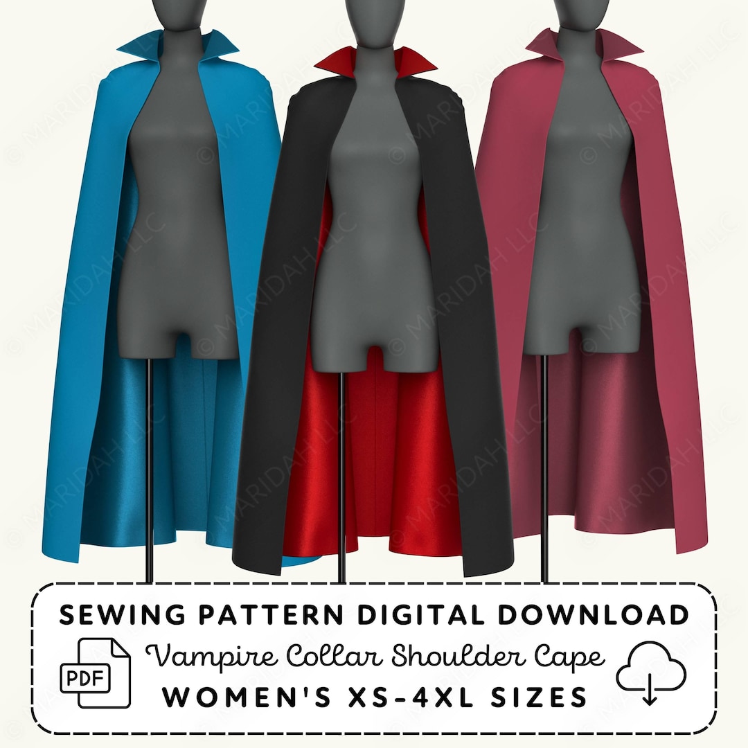 Vampire Collar Cape Pattern | Womens Cosplay XS-4XL (PDF Digital ...